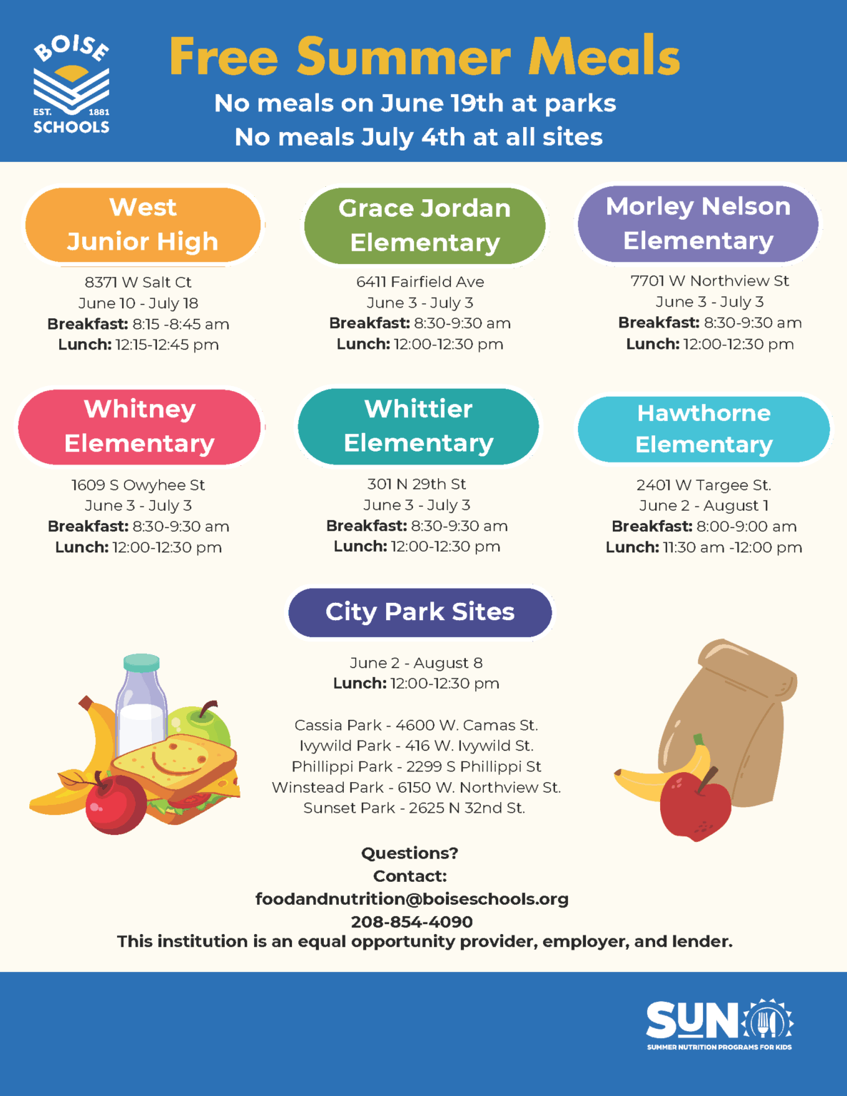 Free Summer 2025 Meals for Kids in Boise & West Ada - Boise With Kids